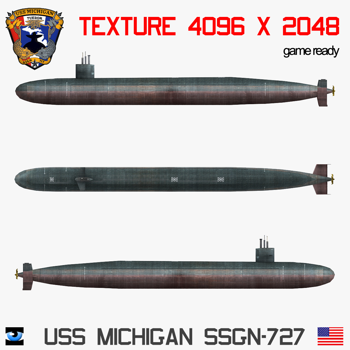 3d model uss michigan ssgn-727