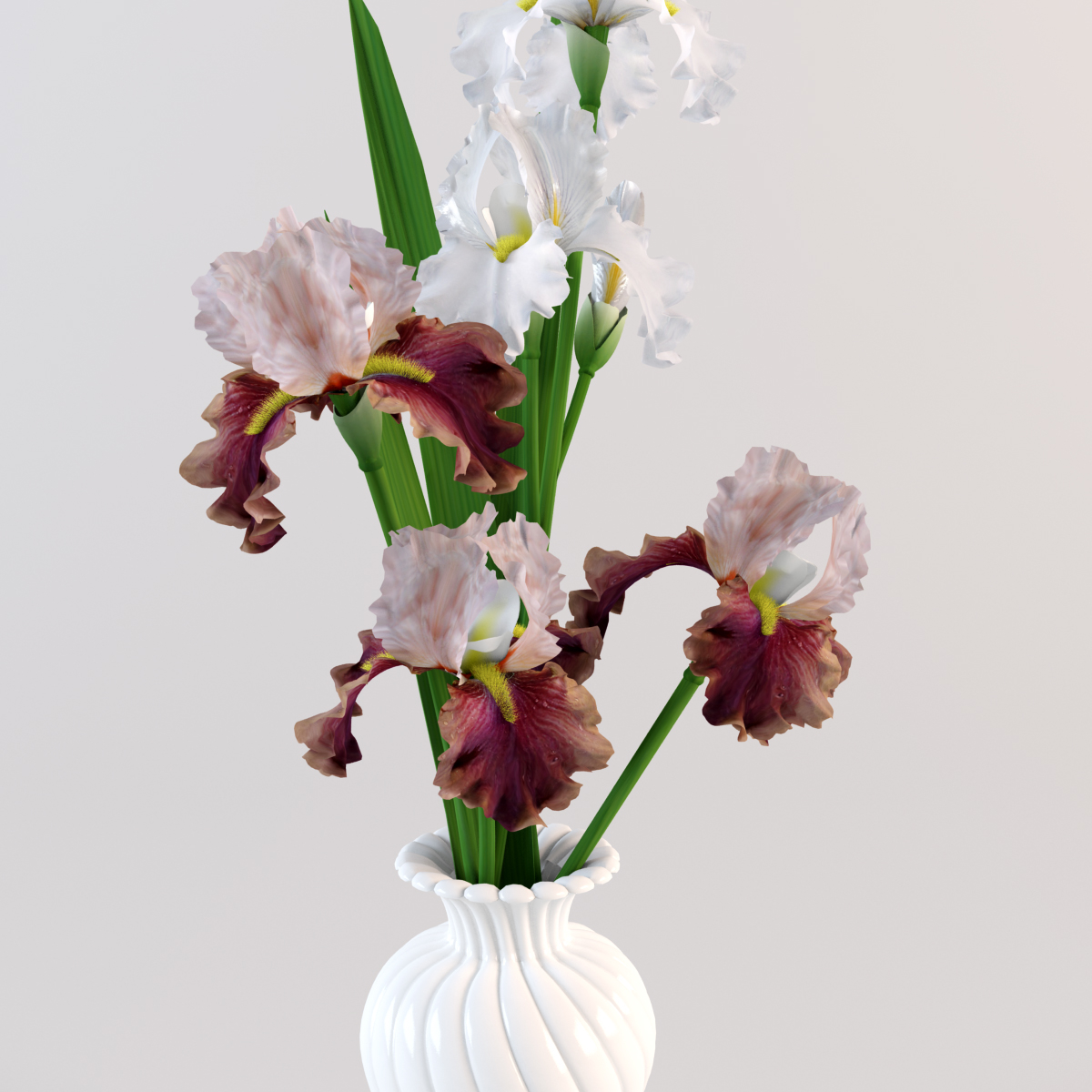 bouquet irises vase 3d model