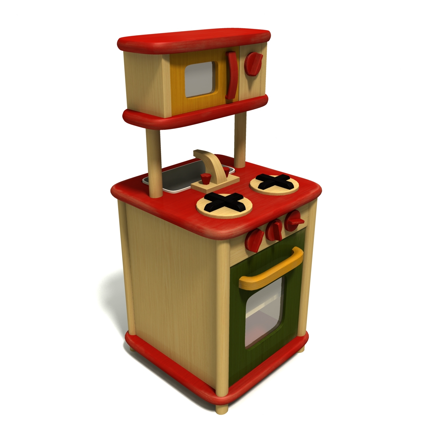 obj wooden toy gas-stove microwave oven