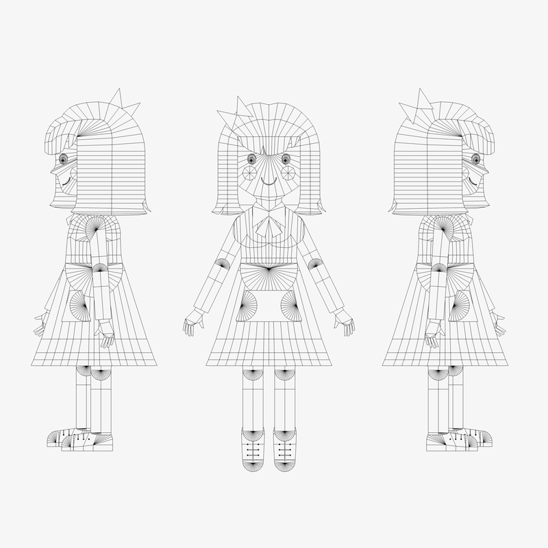 3d 2d girl character model
