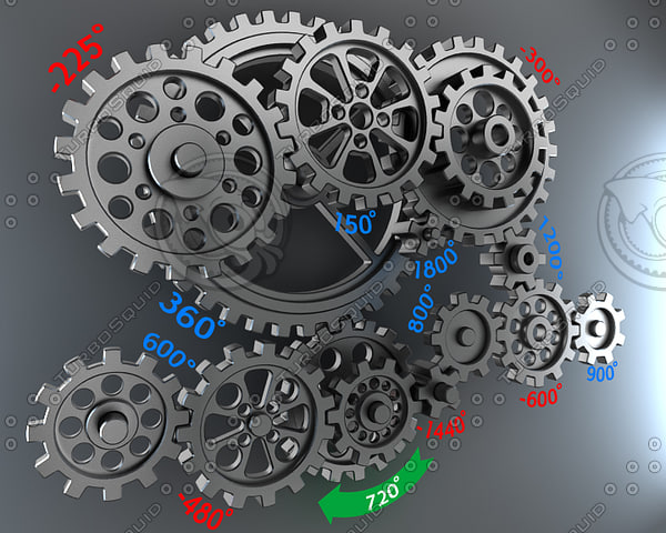 3d model kinds gear mechanical animation