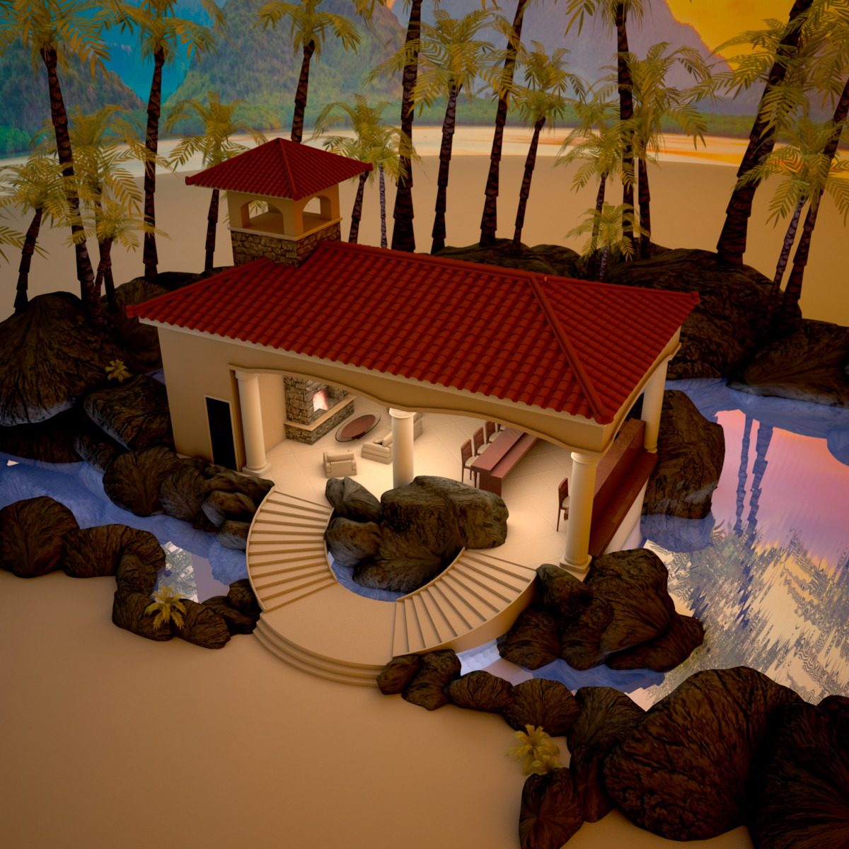 3d cabana pool model
