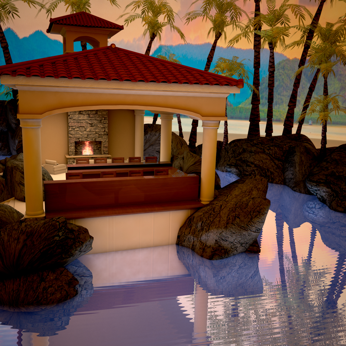 3d cabana pool model