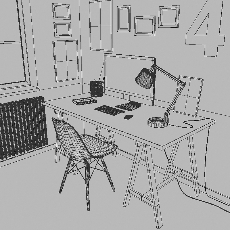 3d workplace scene