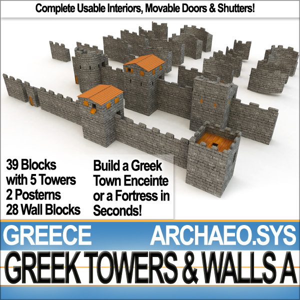 ancient greek towers walls obj