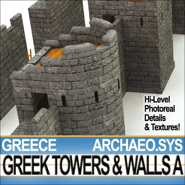 ancient greek towers walls obj