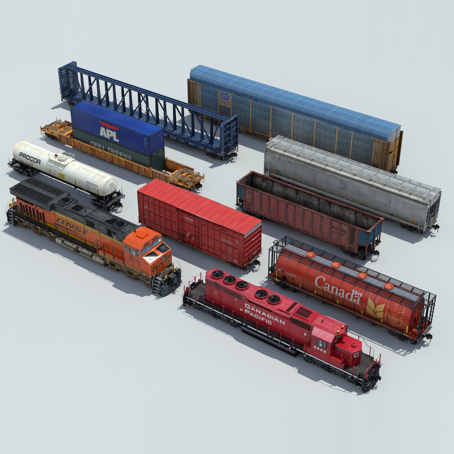 freight train cargo cars 3d model