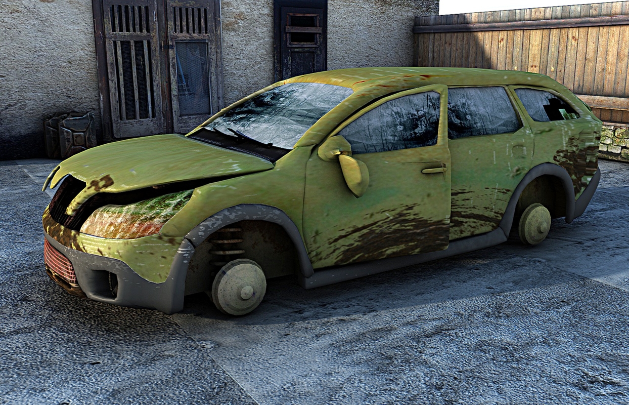 destroyed car c4d