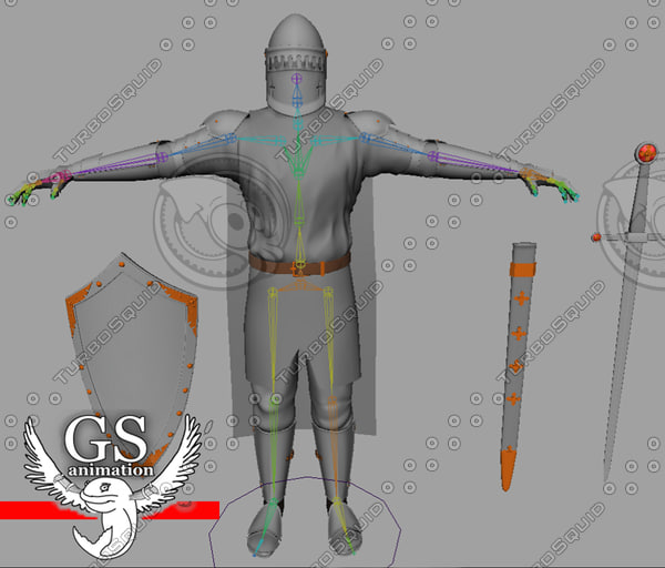 3d knight medieval character rigged