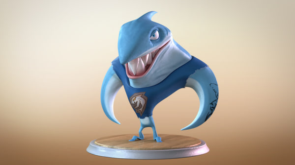 3d cartoon shark character rigged model