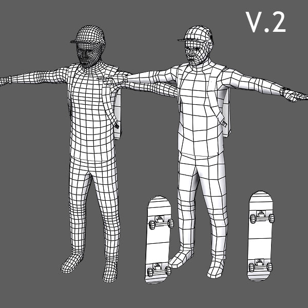 male skater character skate 3d model