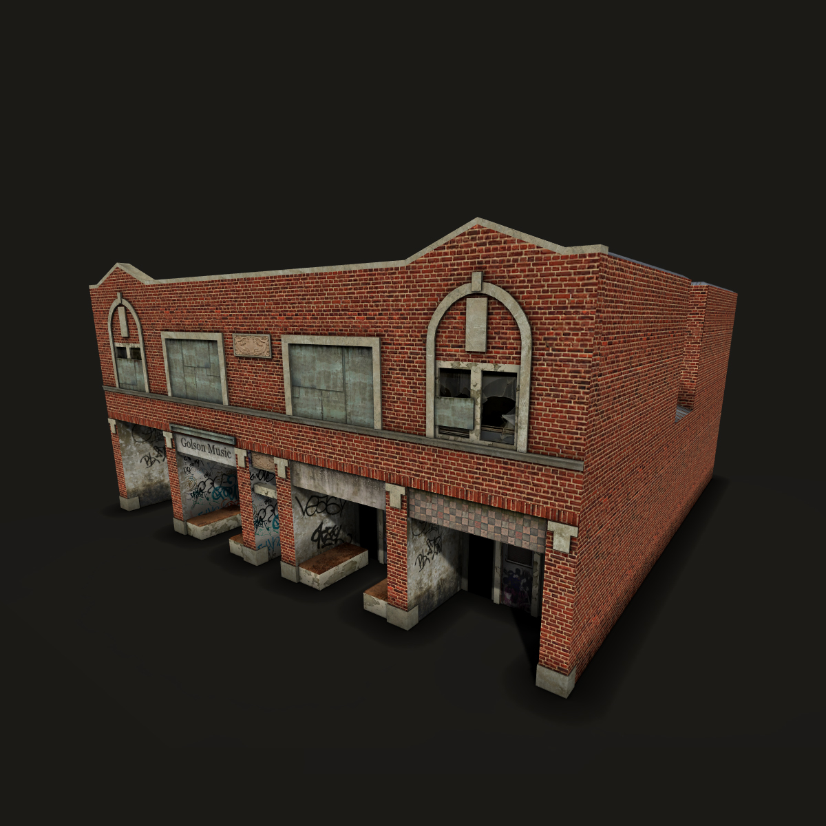 free derelict brick house 3d model