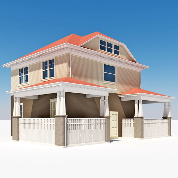 3d american foursquare house model