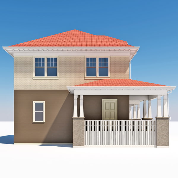 3d american foursquare house model