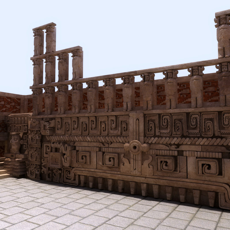 3d aztec temple room interior