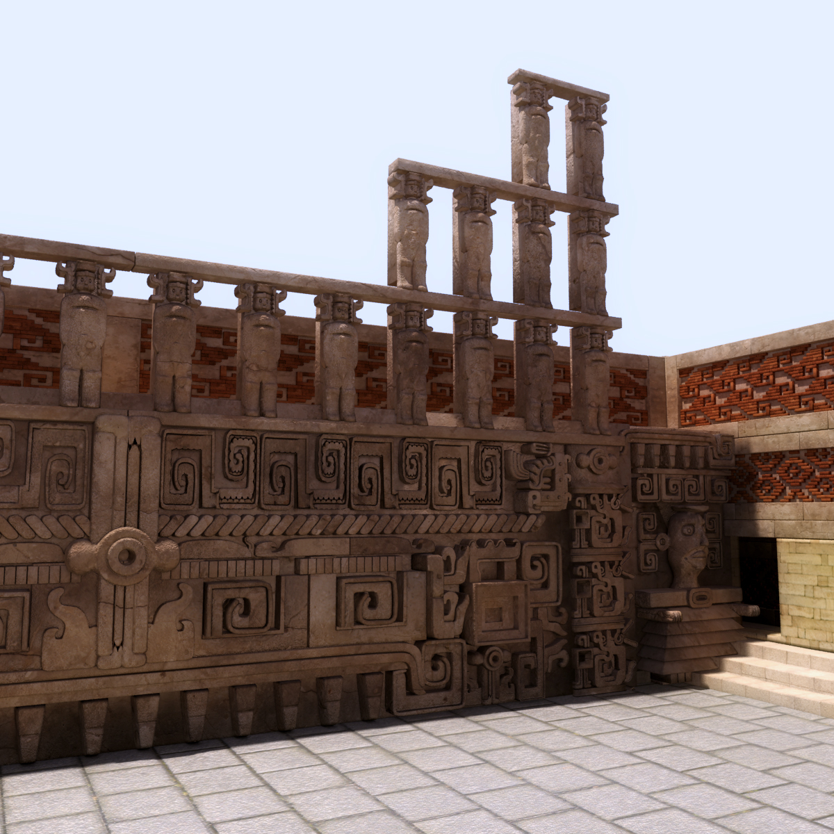 3d aztec temple room interior