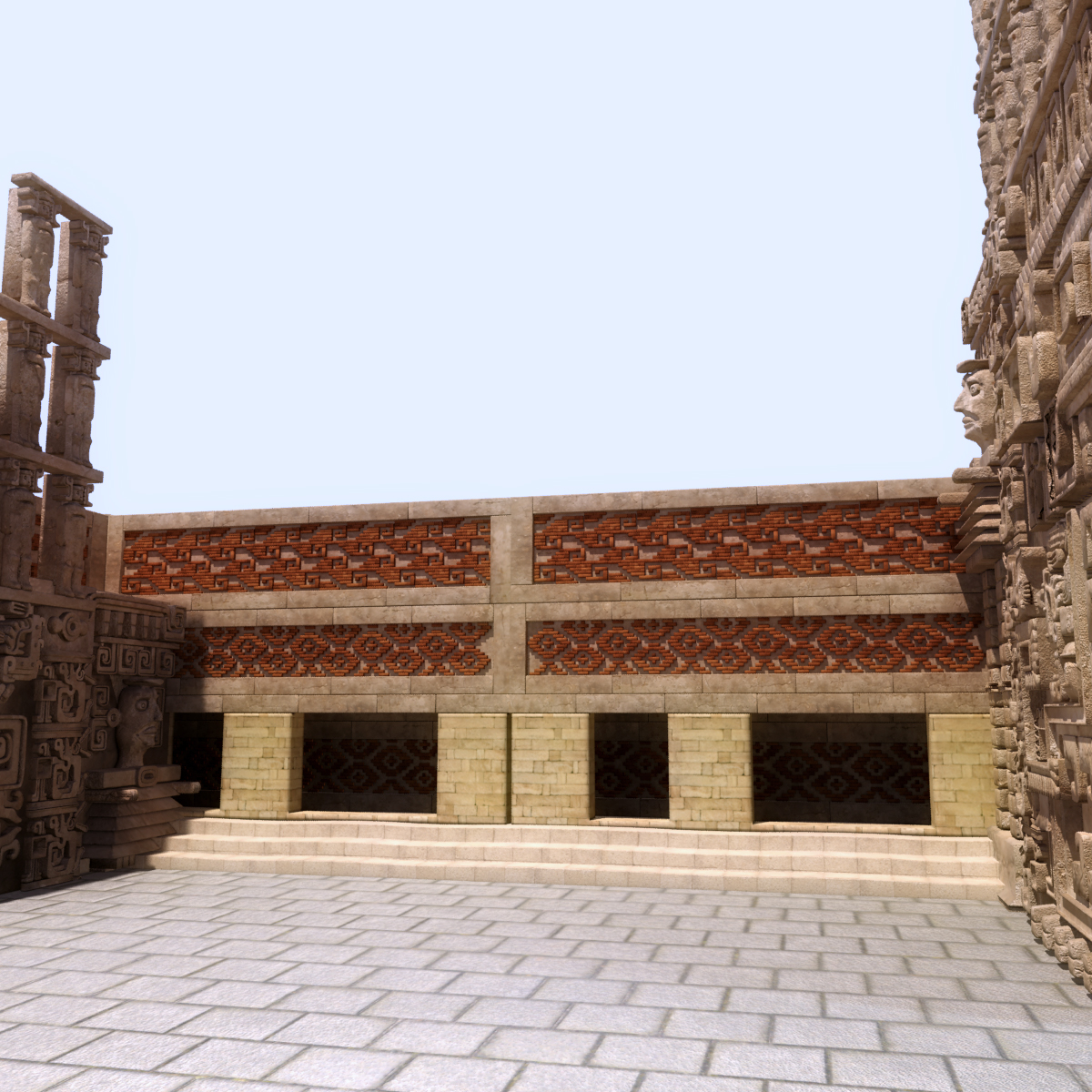 3d aztec temple room interior