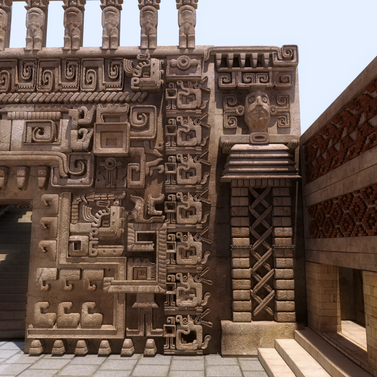 3d aztec temple room interior