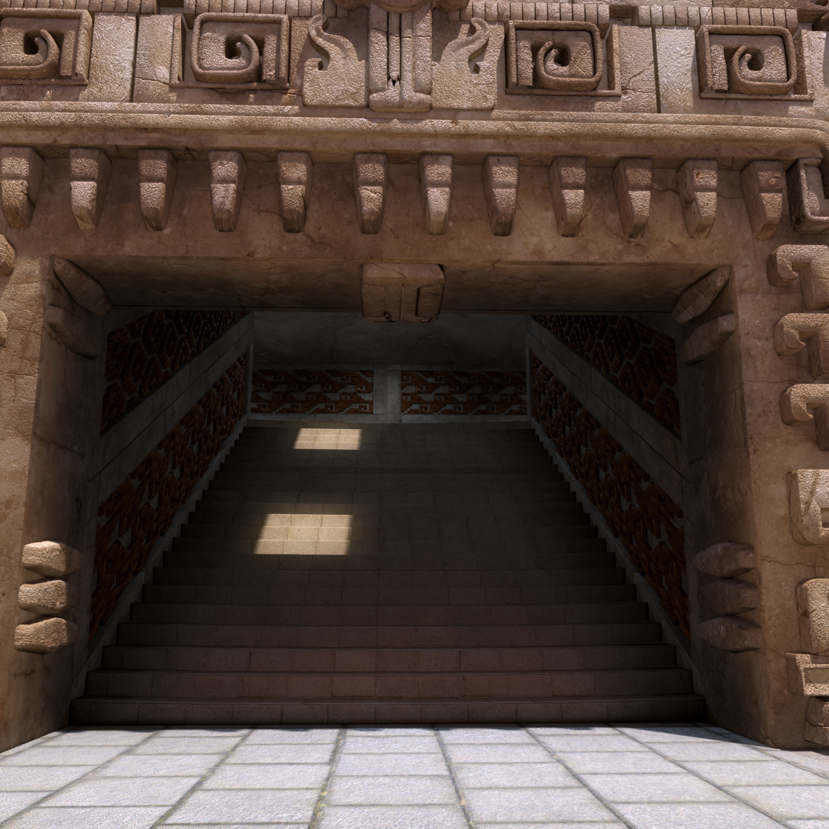 3d aztec temple room interior