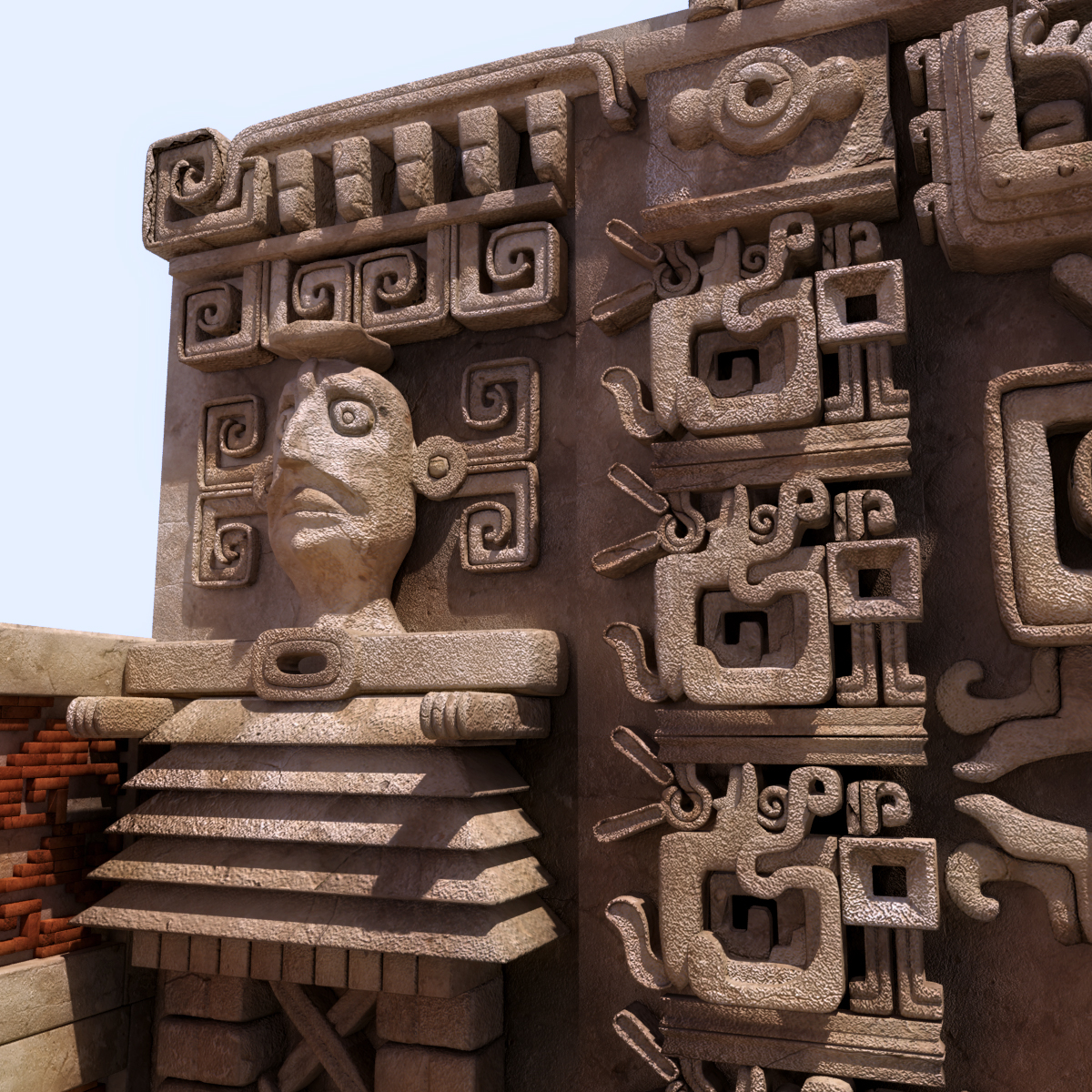 3d aztec temple room interior