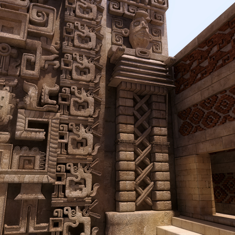 3d aztec temple room interior