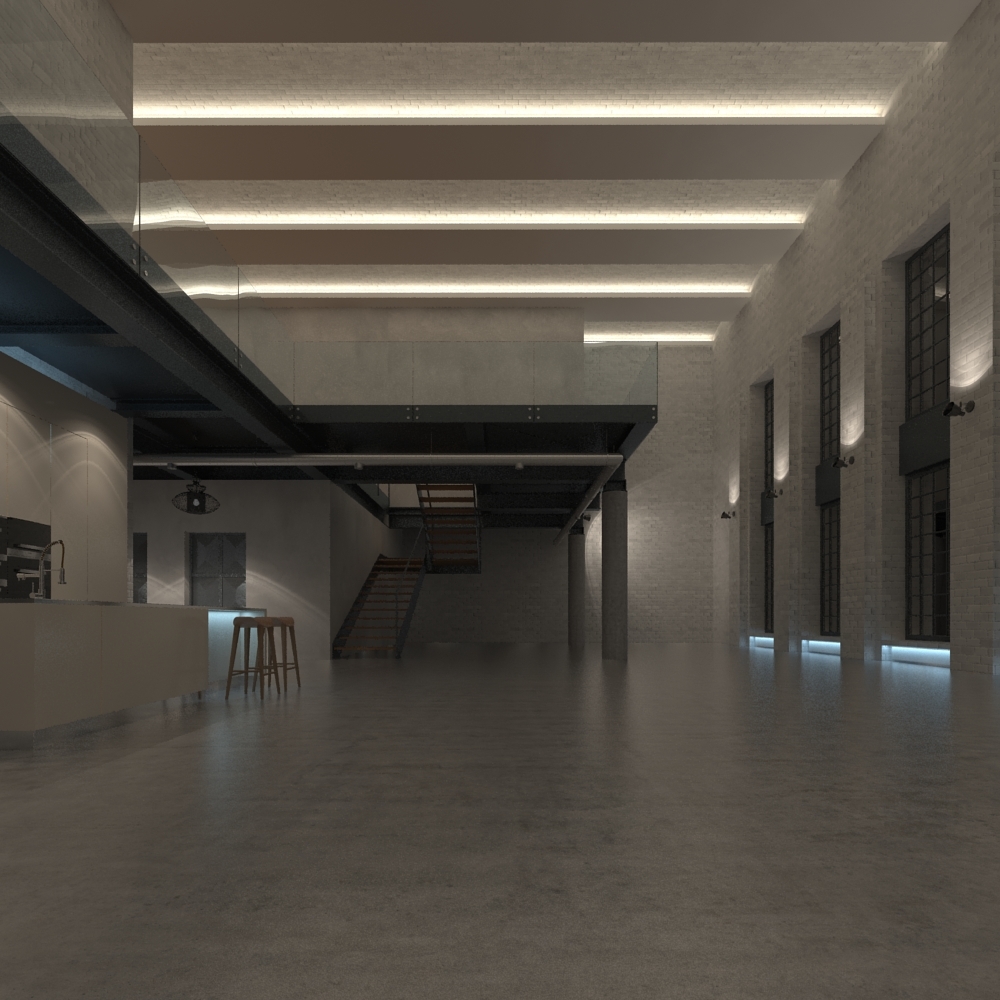 3d model loft kitchen living