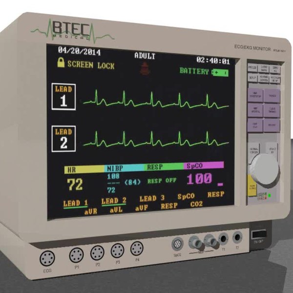ecg hospital bed monitor 3d c4d