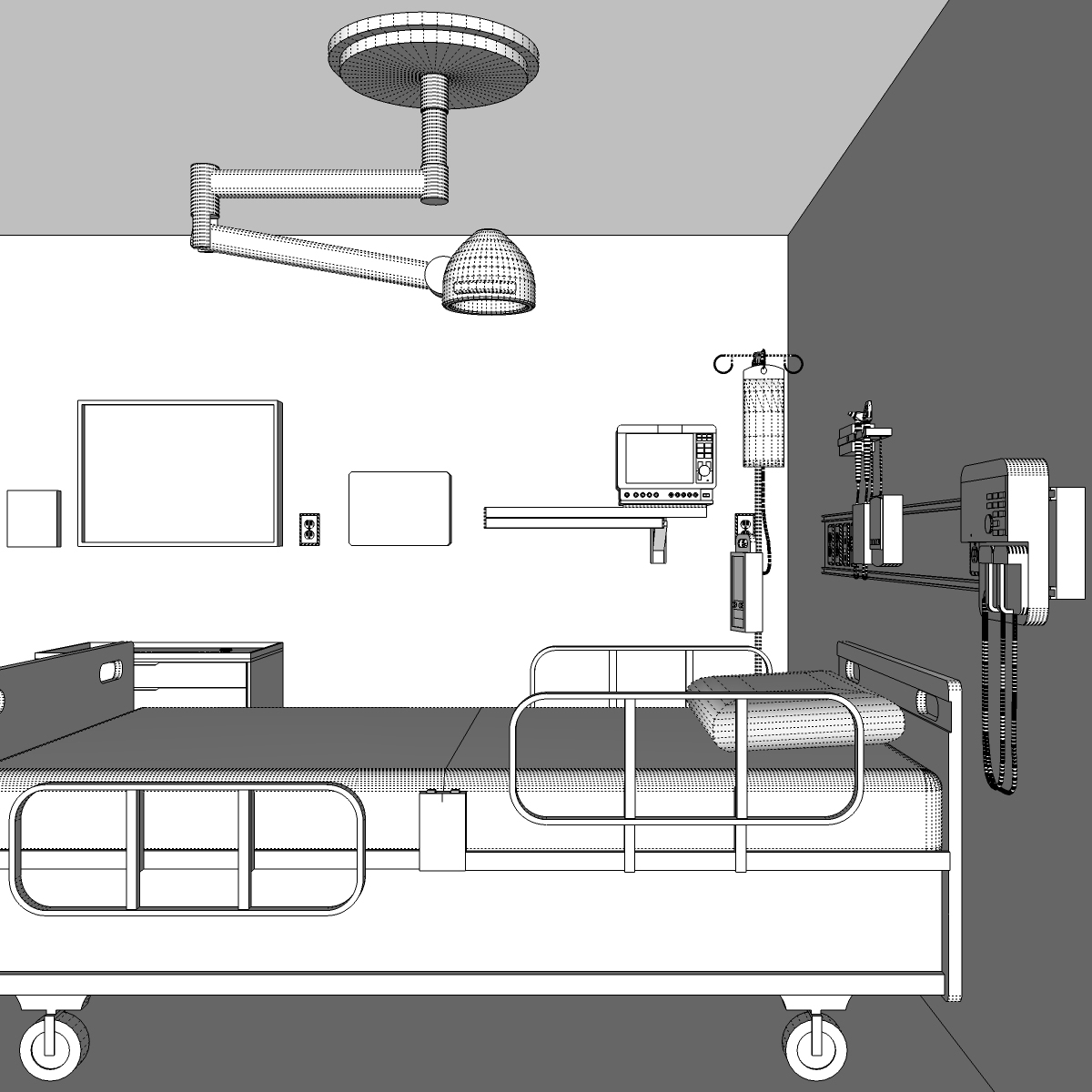 ecg hospital bed monitor 3d c4d