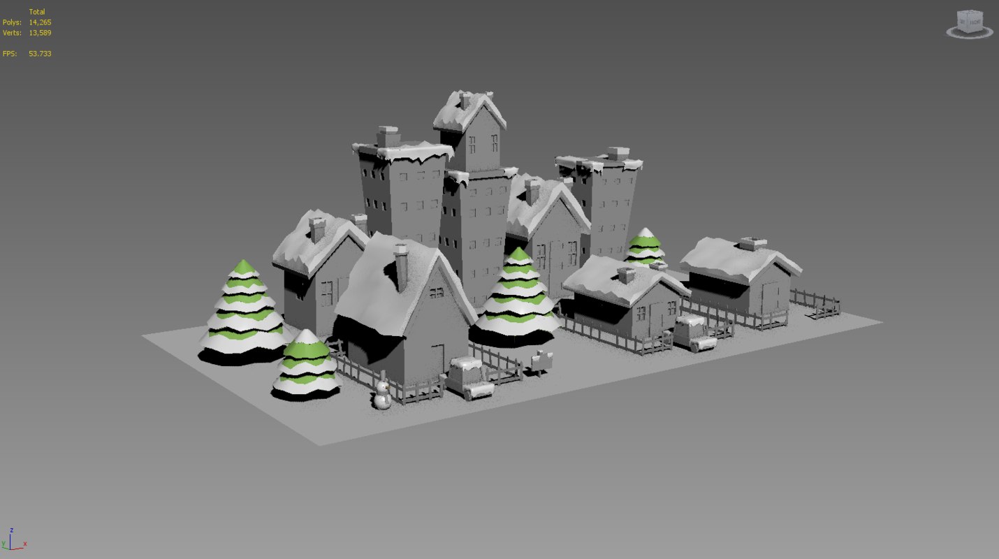 low-poly buildings snow 3d model