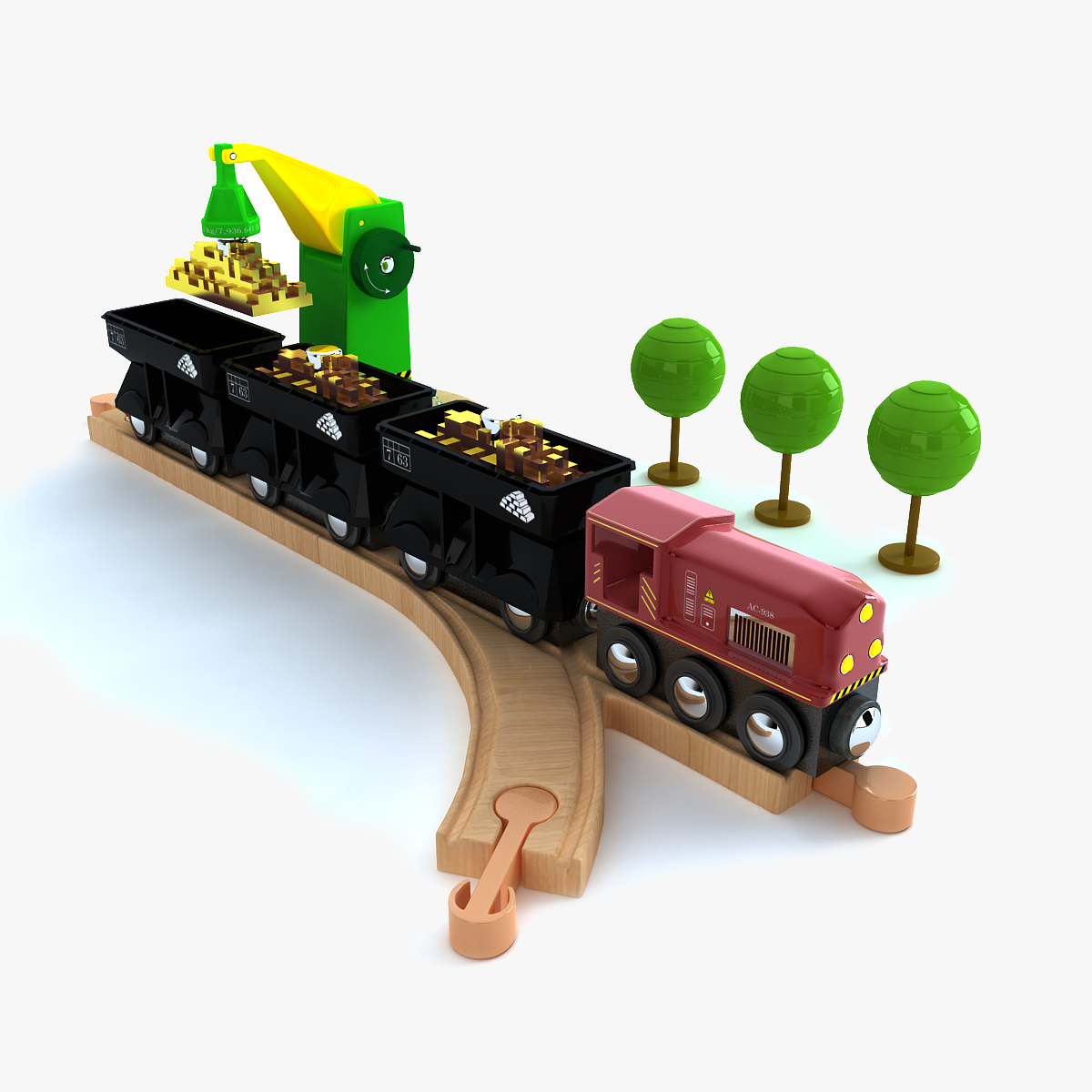 3d kids train toys set model