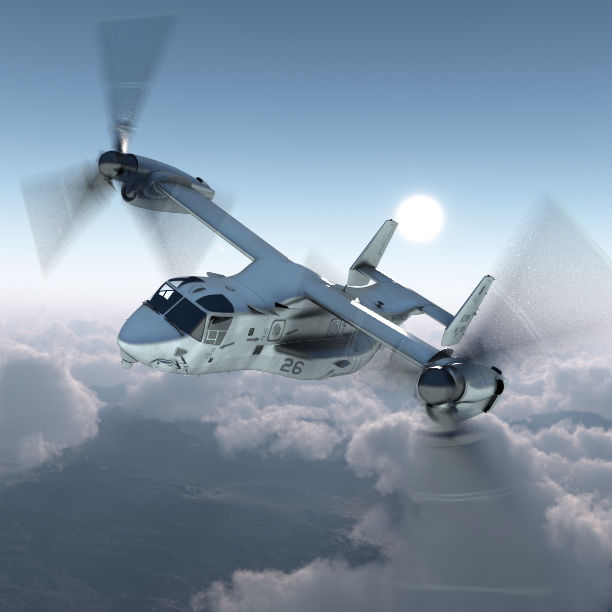 military tiltrotor aircraft mv-22 3d model