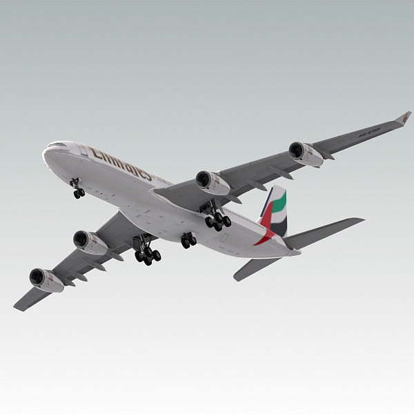 3d airbus a340-300 plane emirates model