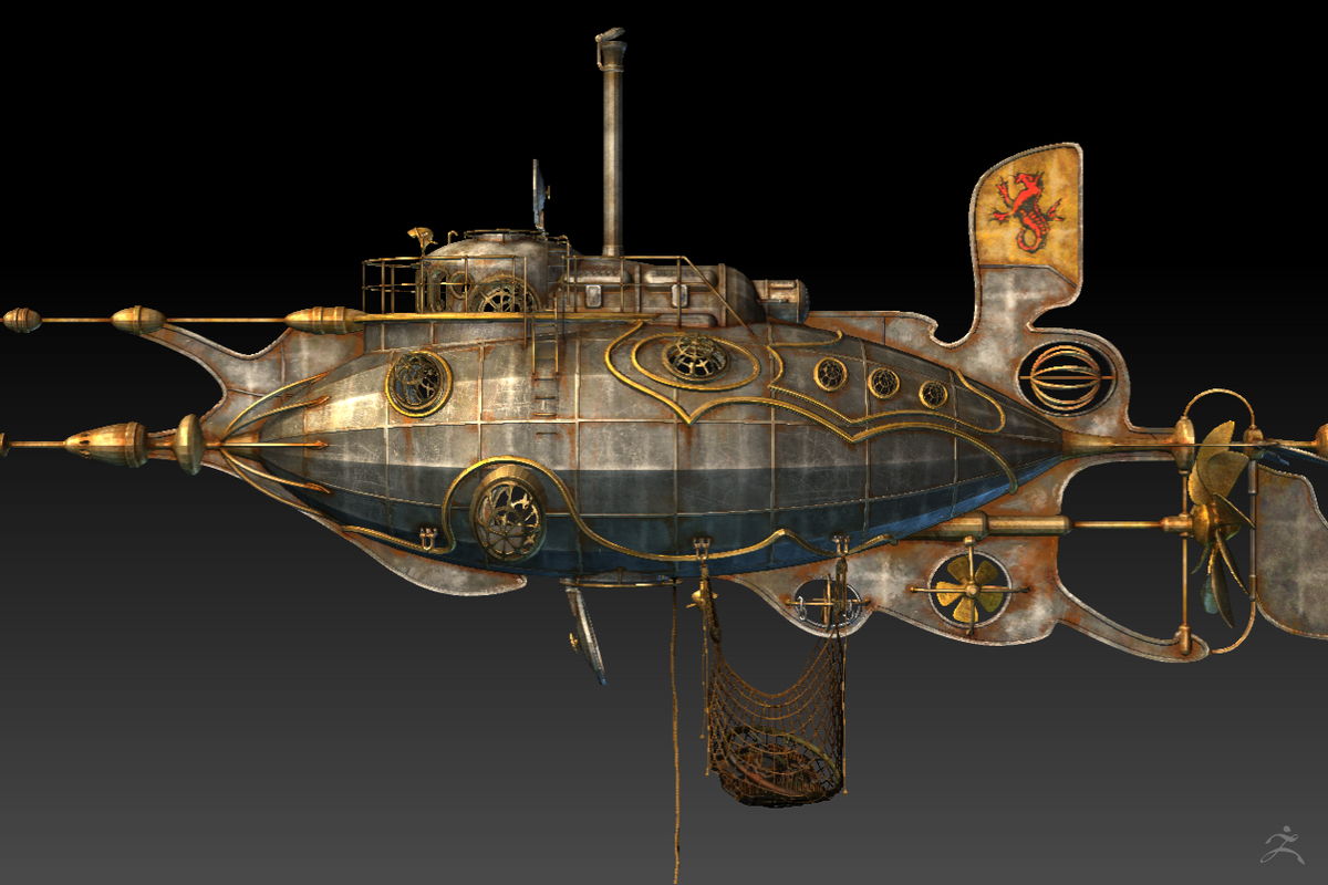 steampunk steam dieselpunk submarine 3d max