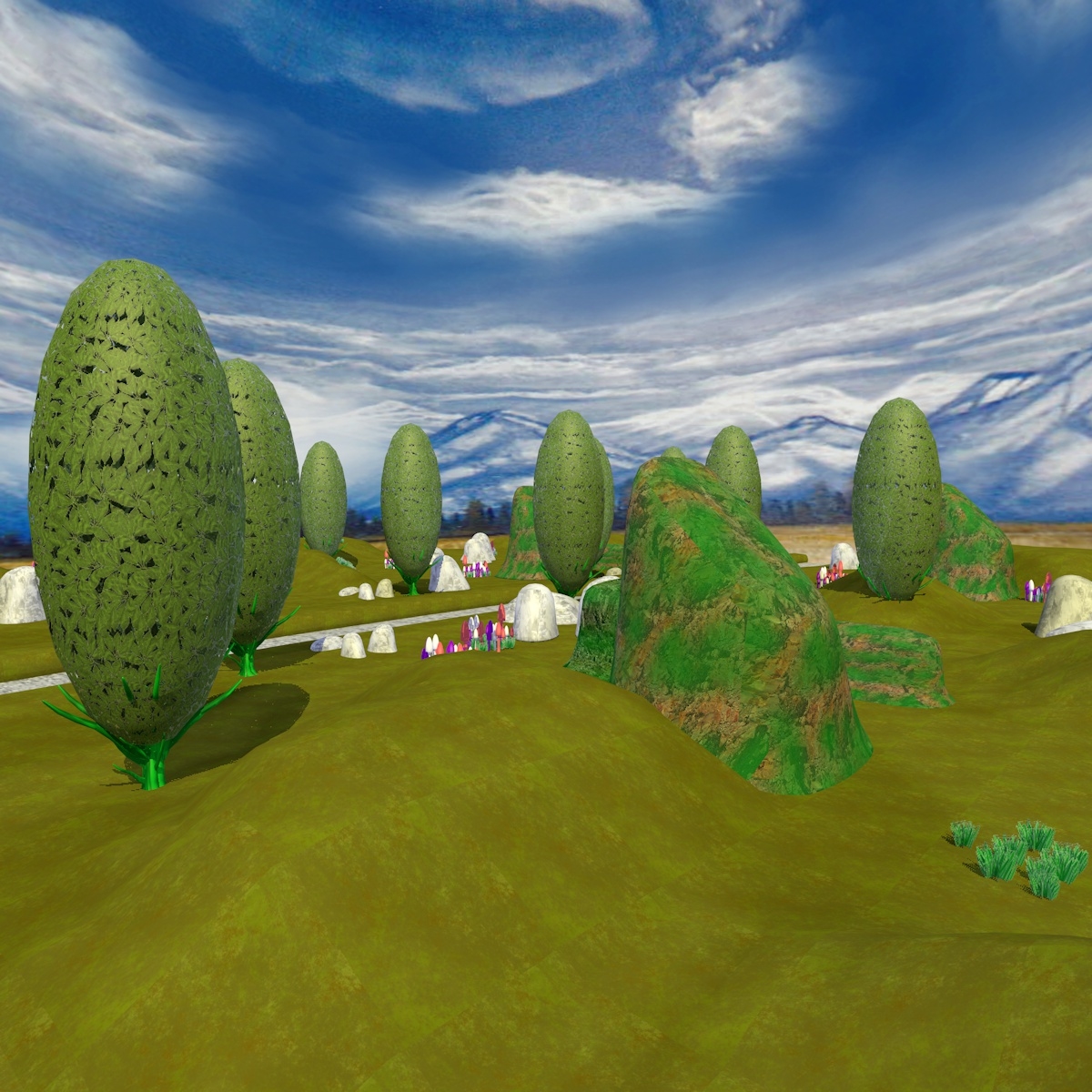 3d cartoon landscape scene path