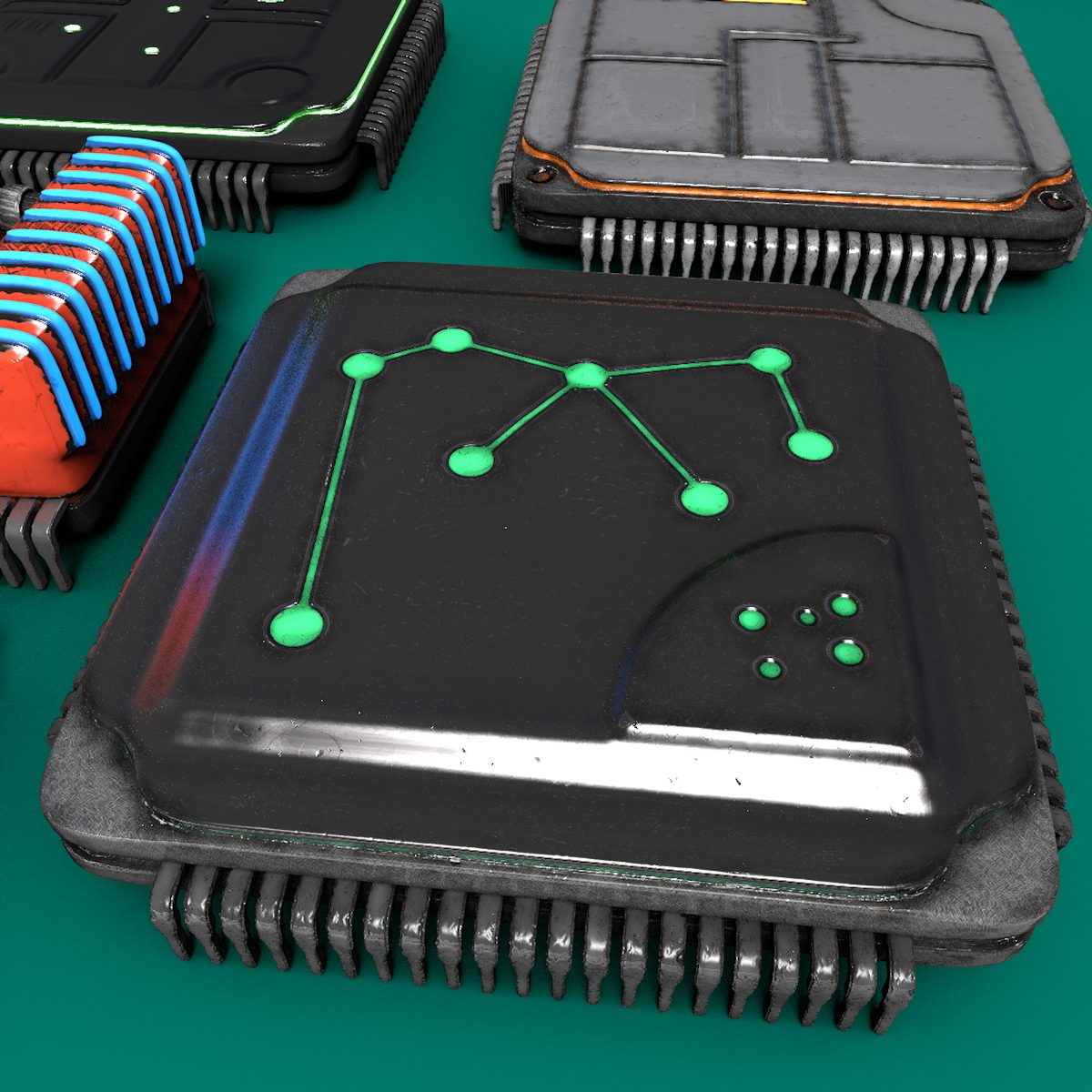 5 computer chips 3d model