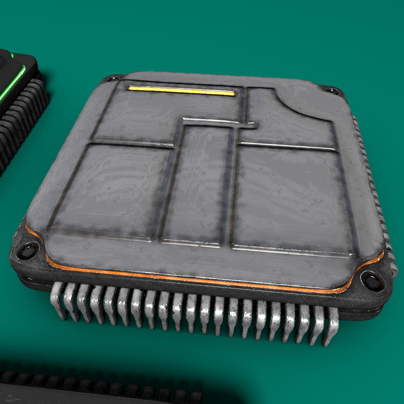 5 computer chips 3d model