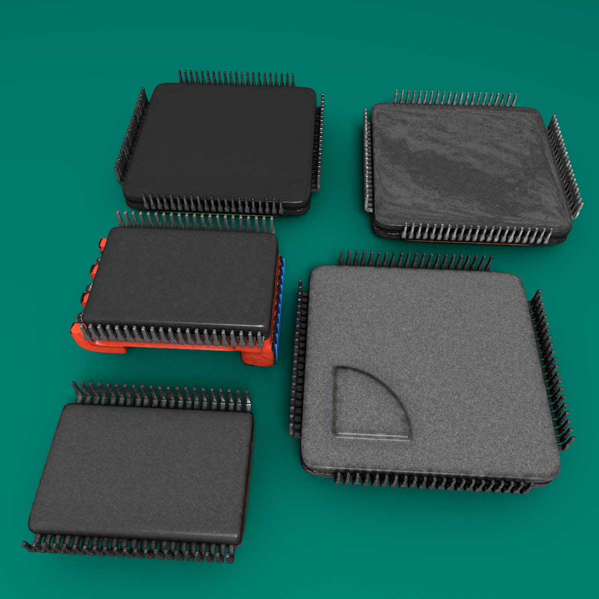 5 computer chips 3d model