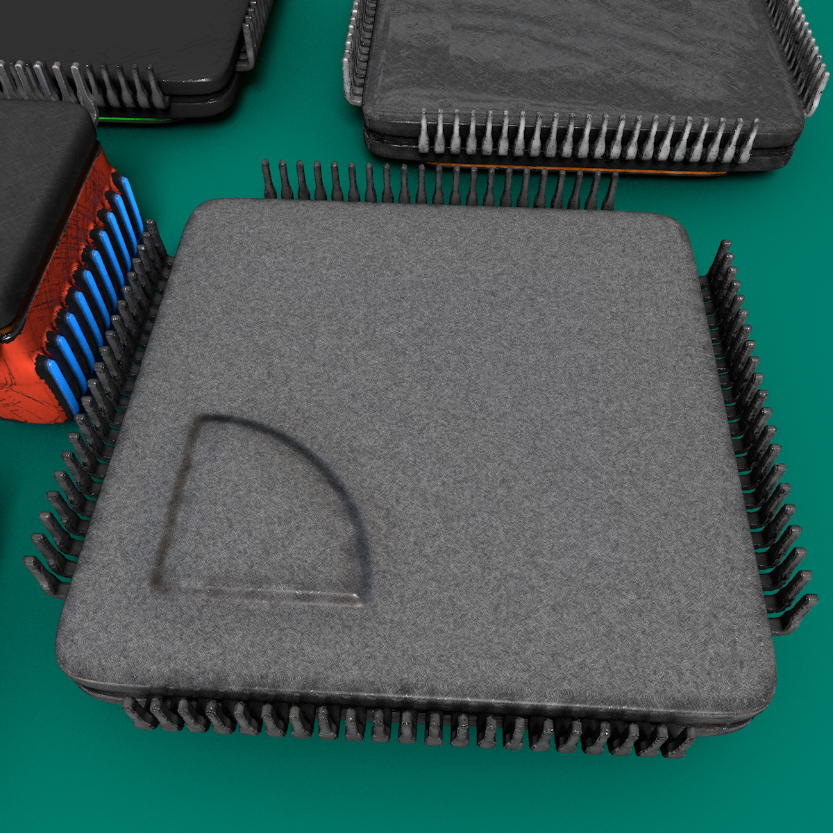 5 computer chips 3d model