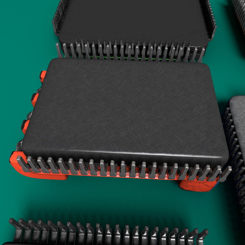 5 computer chips 3d model