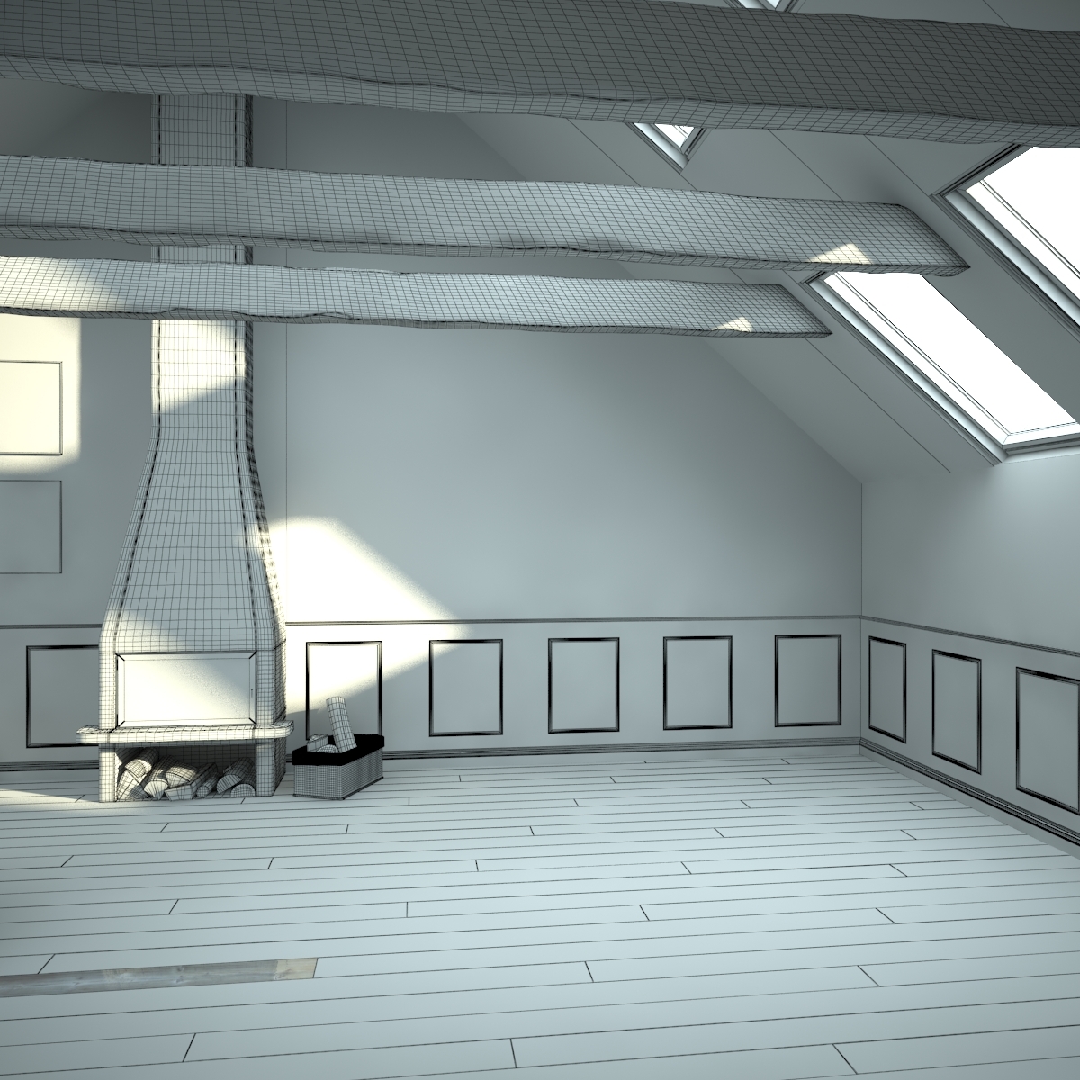 scene interior attic 3d max