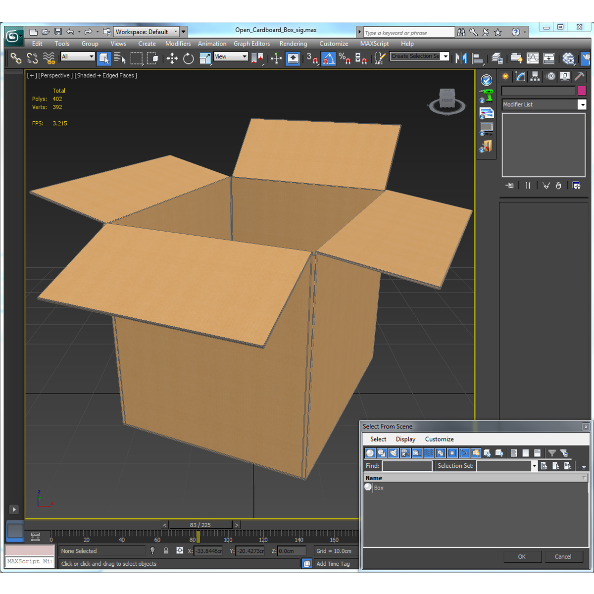 3d model open cardboard box