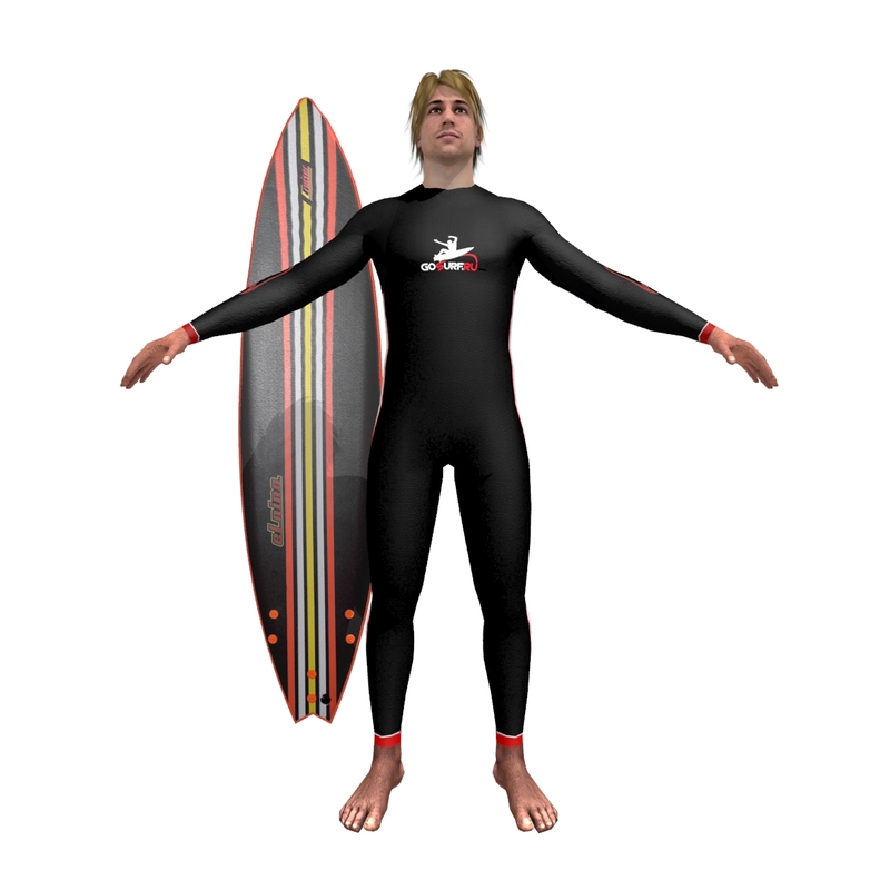 3d model surfer surfing man