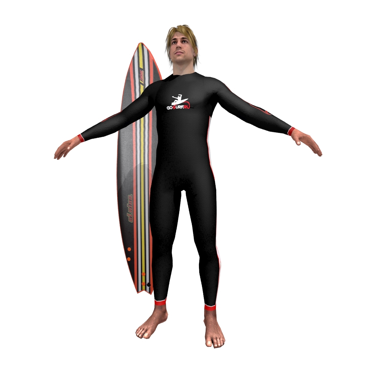 3d model surfer surfing man