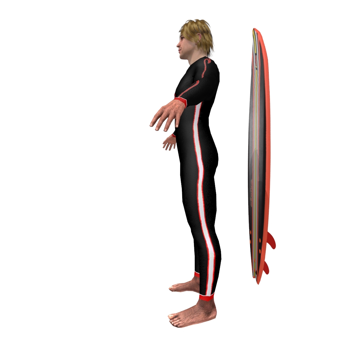 3d model surfer surfing man