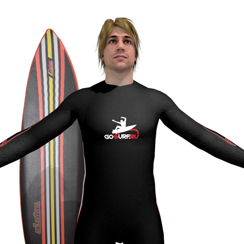 3d model surfer surfing man