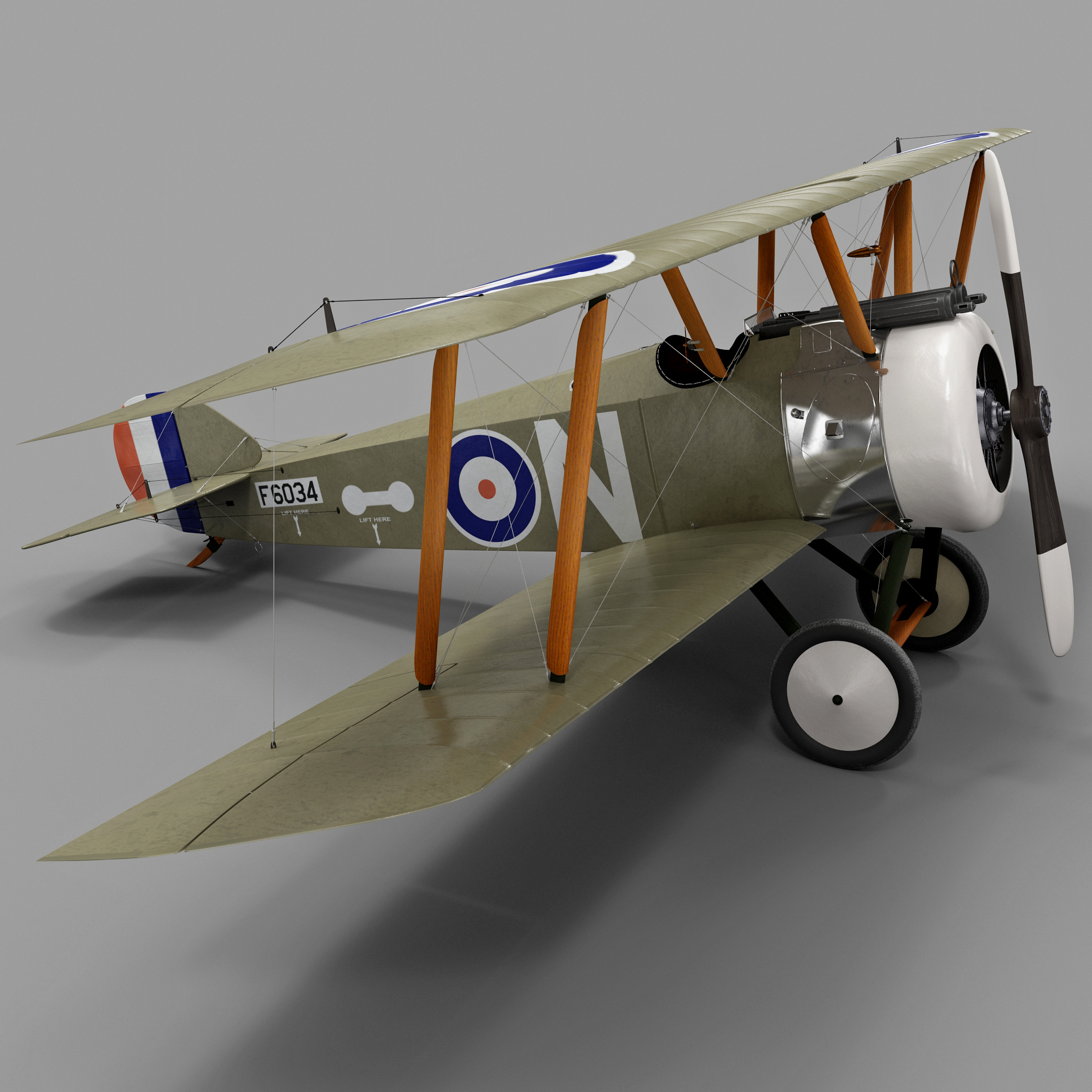 british wwi biplane fighter 3d model