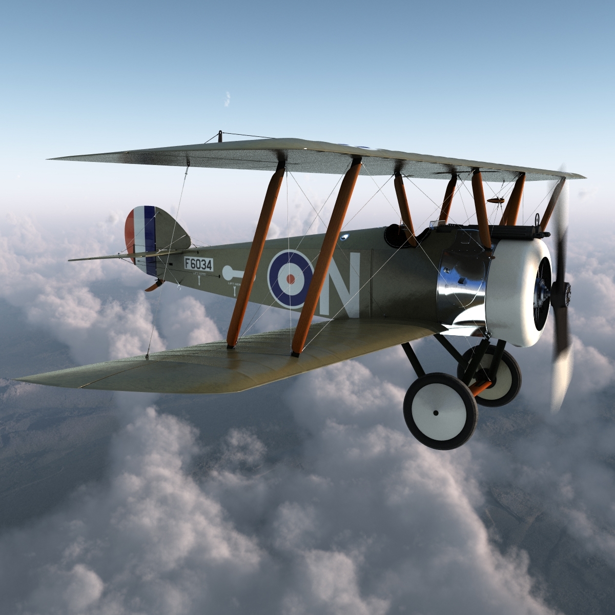 british wwi biplane fighter 3d model