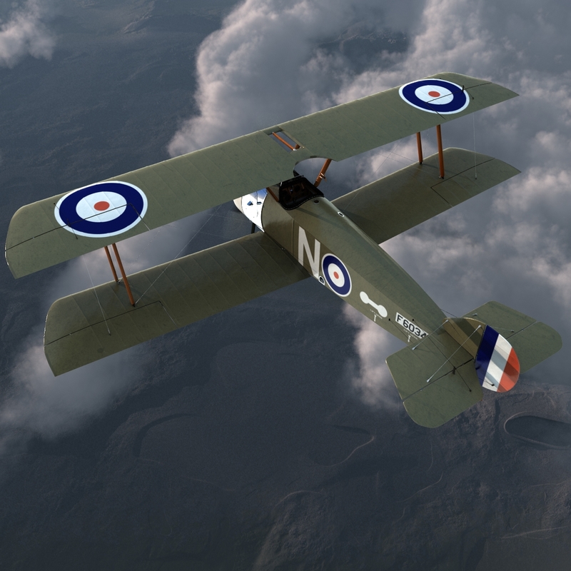 british wwi biplane fighter 3d model