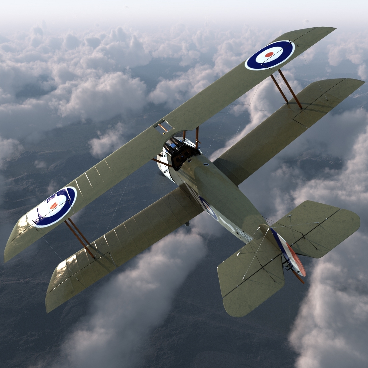 british wwi biplane fighter 3d model