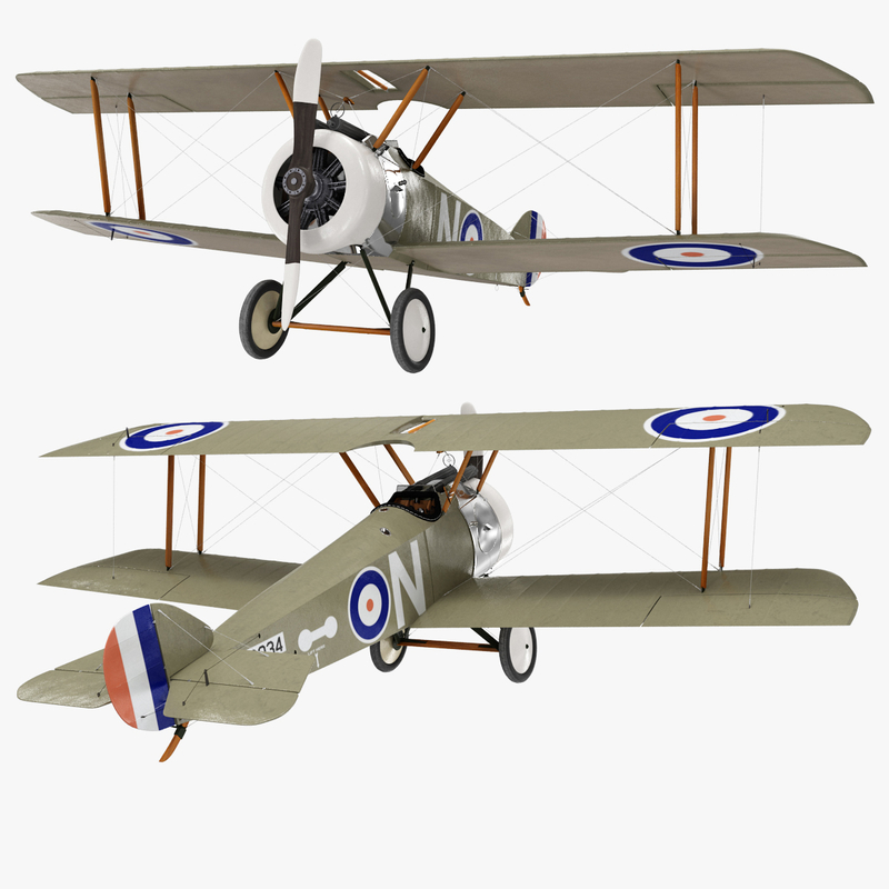 british wwi biplane fighter 3d model